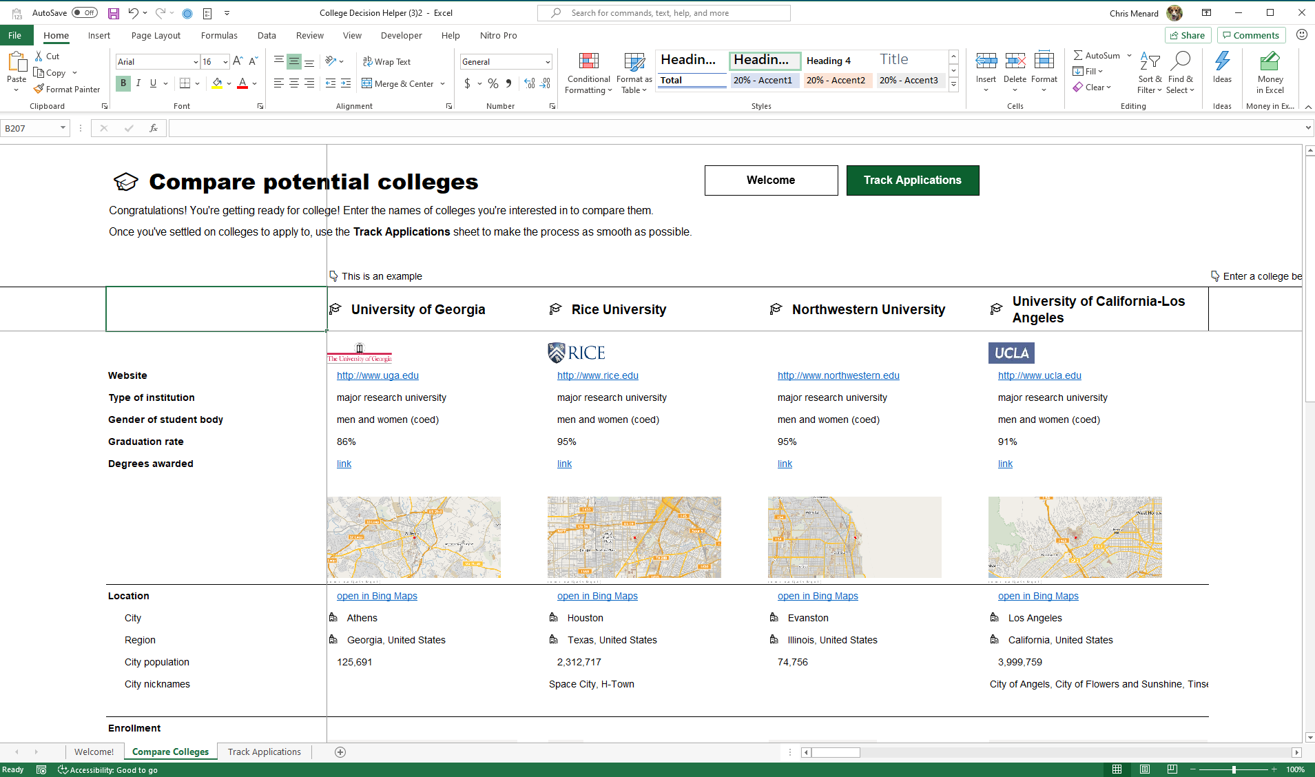 Excel College Decision Helper Template Chris Menard Training
